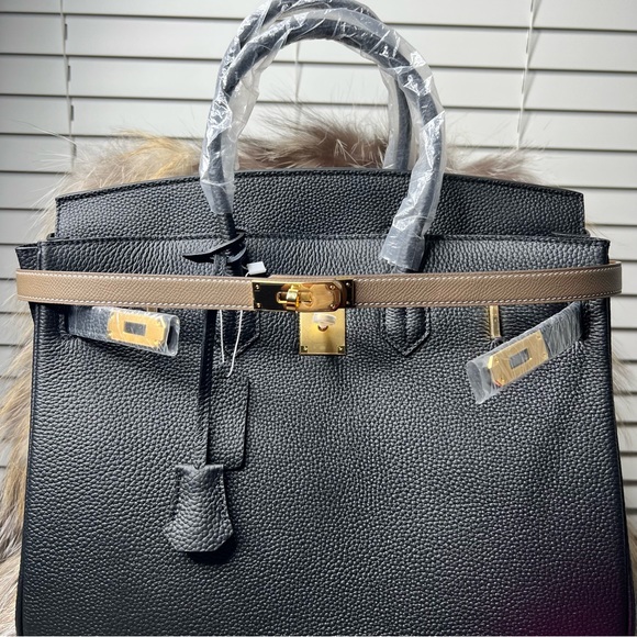 Khaki Epsom Leather Lock Belt with Gold hardware Adjustable fits size ...